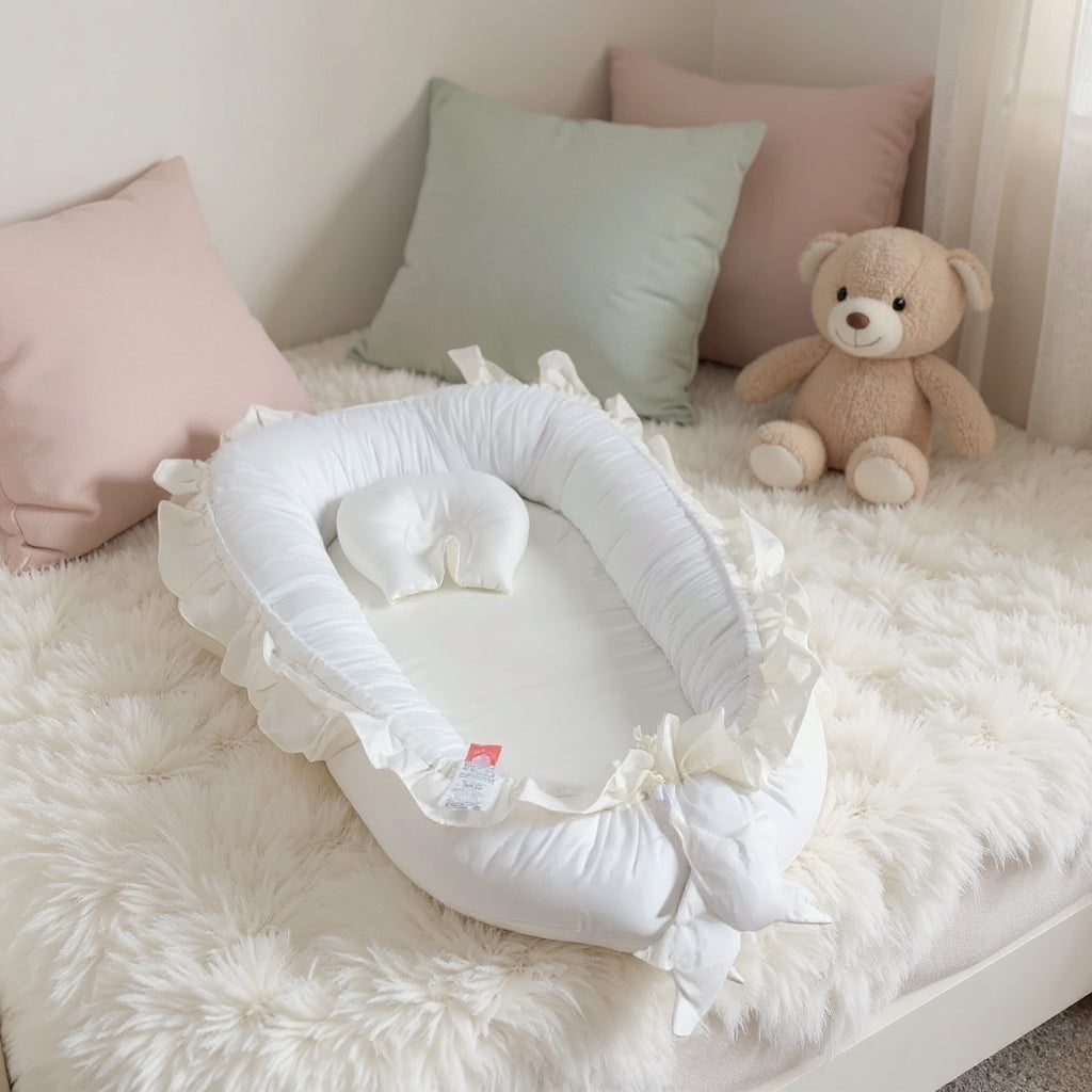 Lilly & Lula | Portable Padded Lounger Baby Nest Pod & Bed with Frill ...