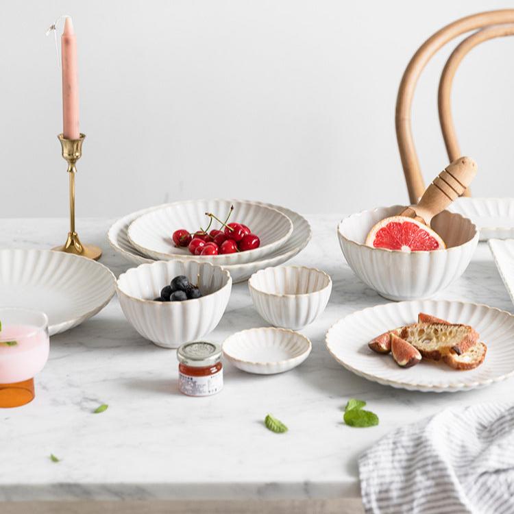 Lilly & Lula | White Scalloped Ceramic Tableware Plates & Bowls - 6 Sizes