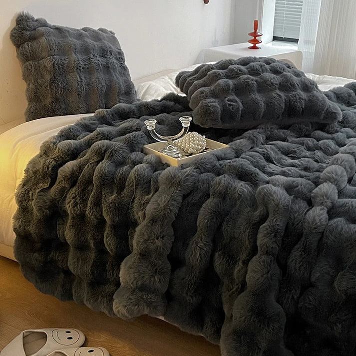 Lilly & Lula | Super Soft Fluffy Luxury Rabbit Faux Fur Wave Throw - 4 ...