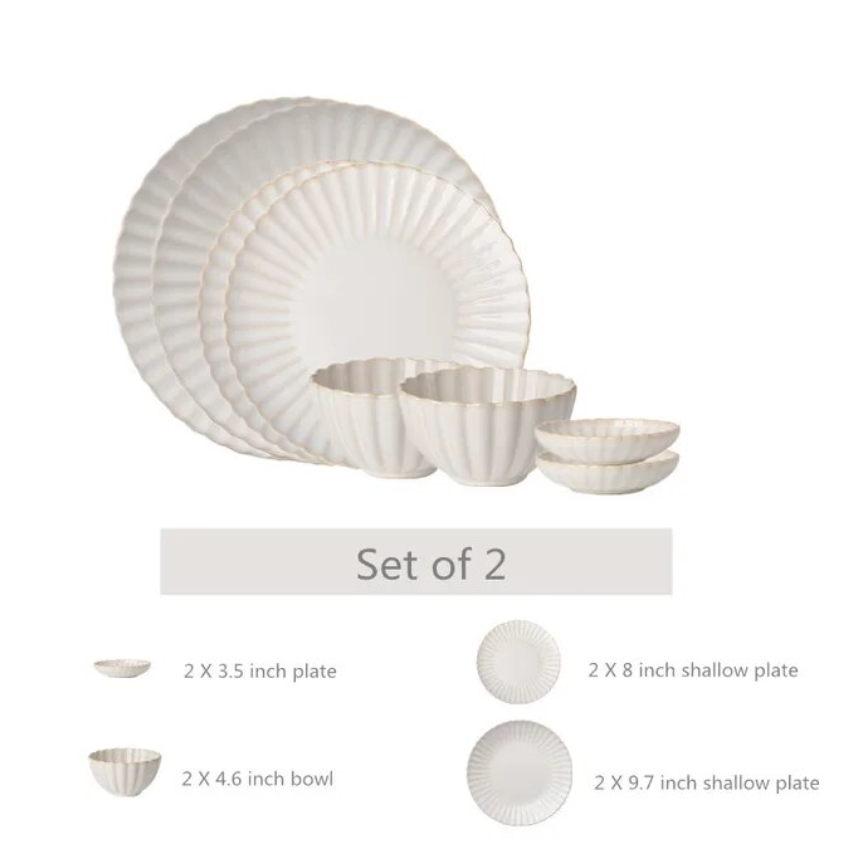 Lilly & Lula | White Scalloped Ceramic Tableware Plates & Bowls - 6 Sizes