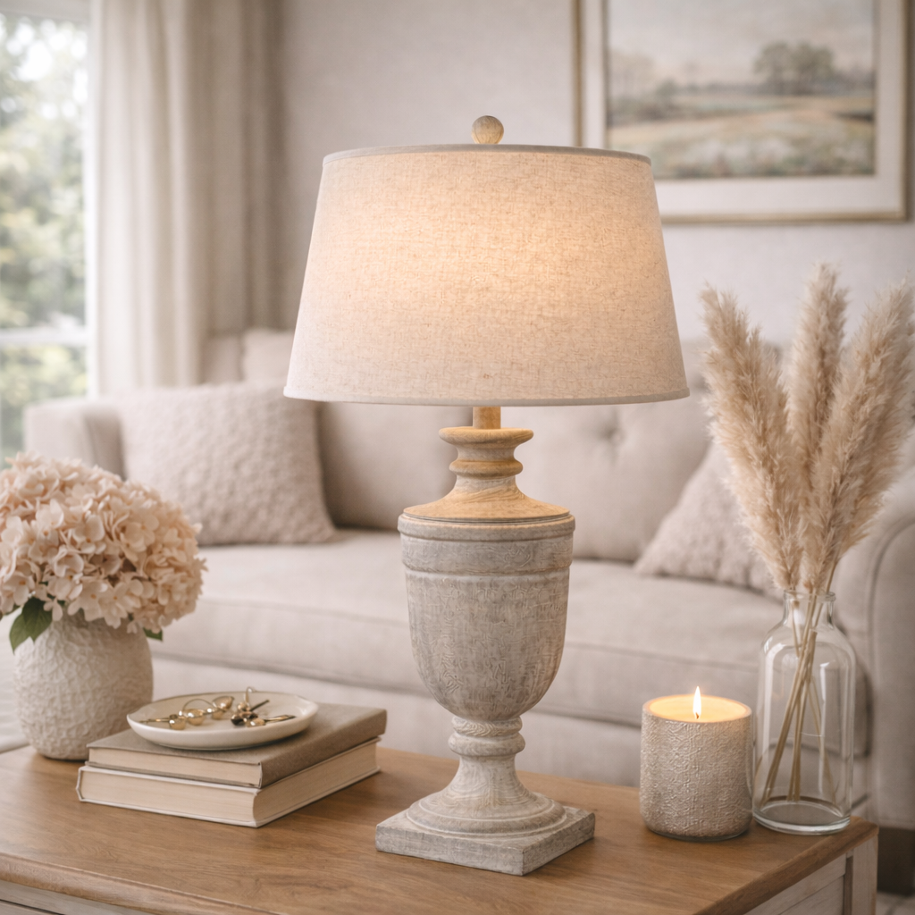 Lilly & Lula | Handcrafted Rustic Leptis Magna Table Lamp with Linen Shade